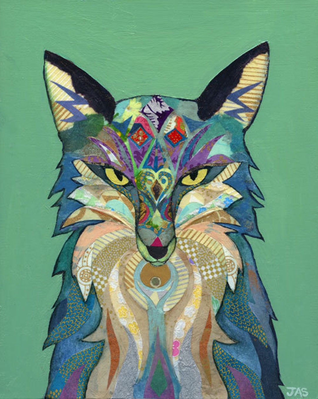 The Fox Bohemeian Paper Mosaic Mixed Media Artwork Print - Etsy