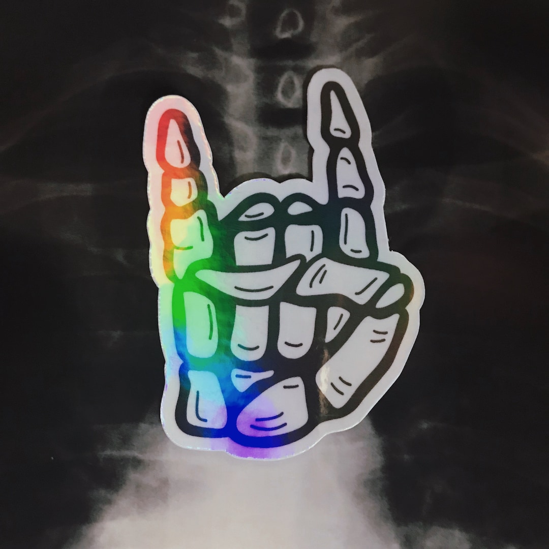 Skeleton Hand Rock on Holo Vinyl Sticker | Gothic Alternative Spooky ...
