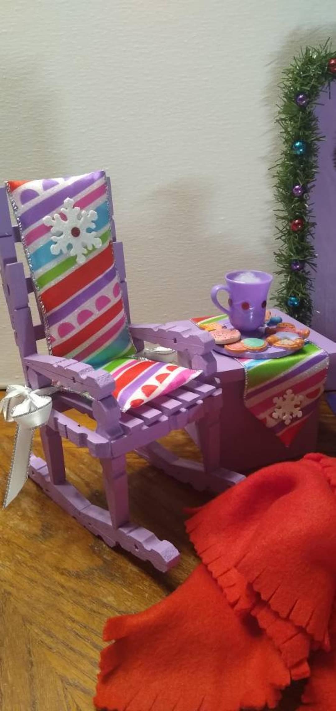 Elf Purple ROCKING CHAIR SET W/ Rocker, Table, Blanket, Cookies, Cup ...