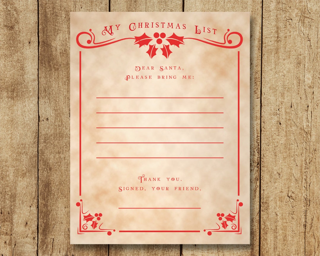 Letter to Santa | Christmas Gift List | Dear Santa | Instant Download ...