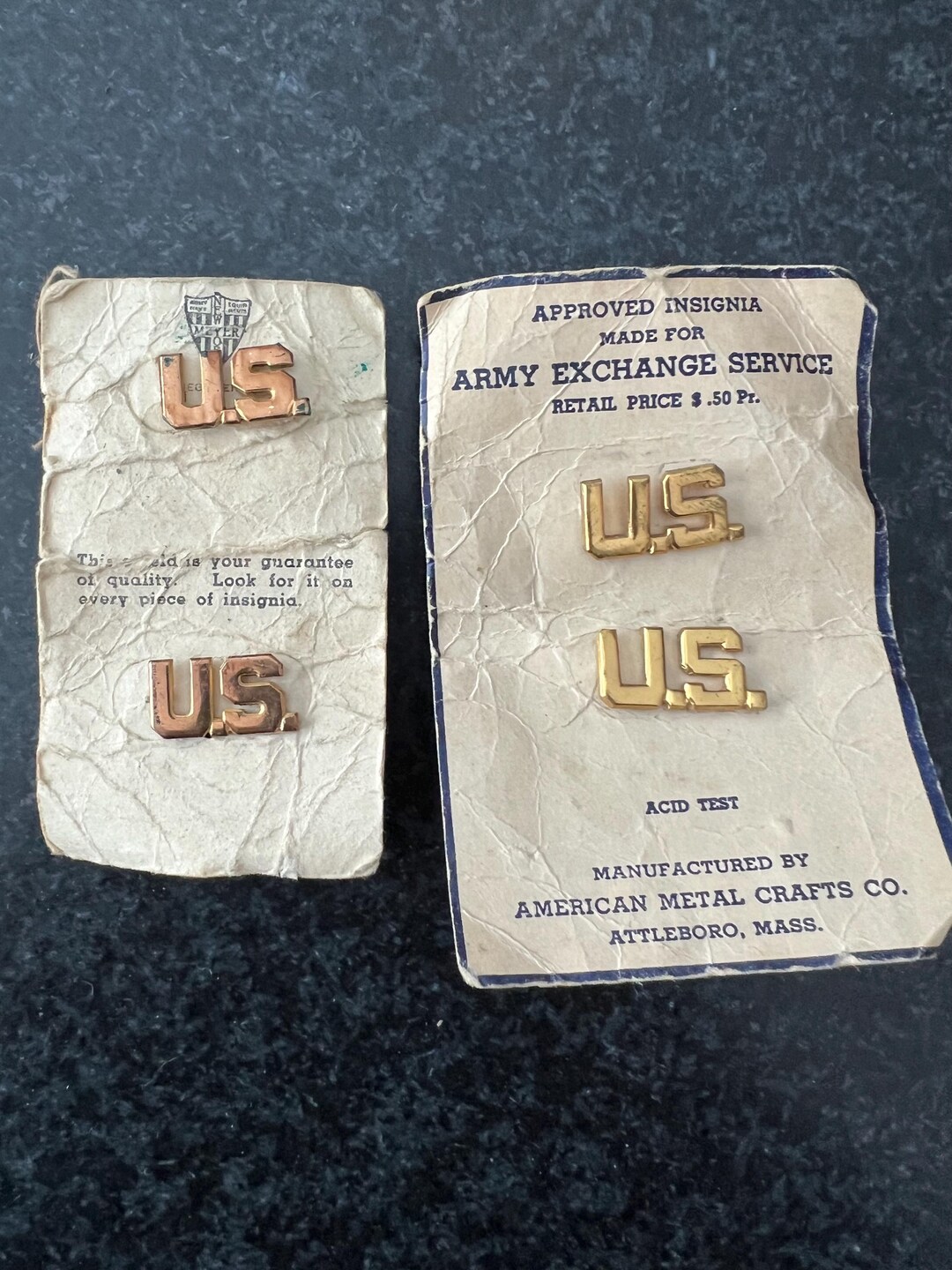Set of 4 WWII Era US Army Gold Lapel Pins on Original Backing - Etsy