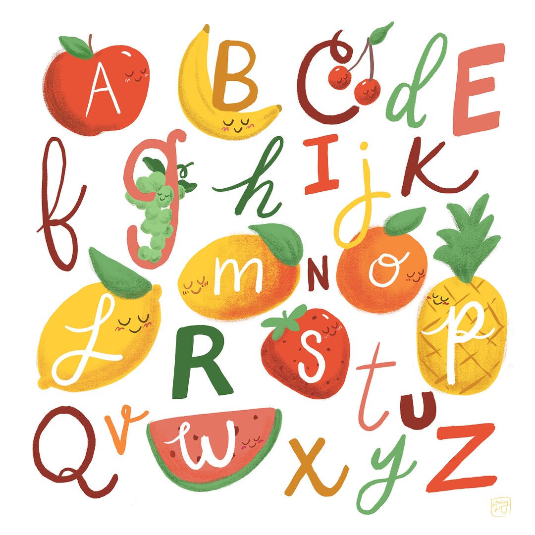 Fruit Alphabet Poster Playroom Digital Download, Fruit Abcs Colorful ...