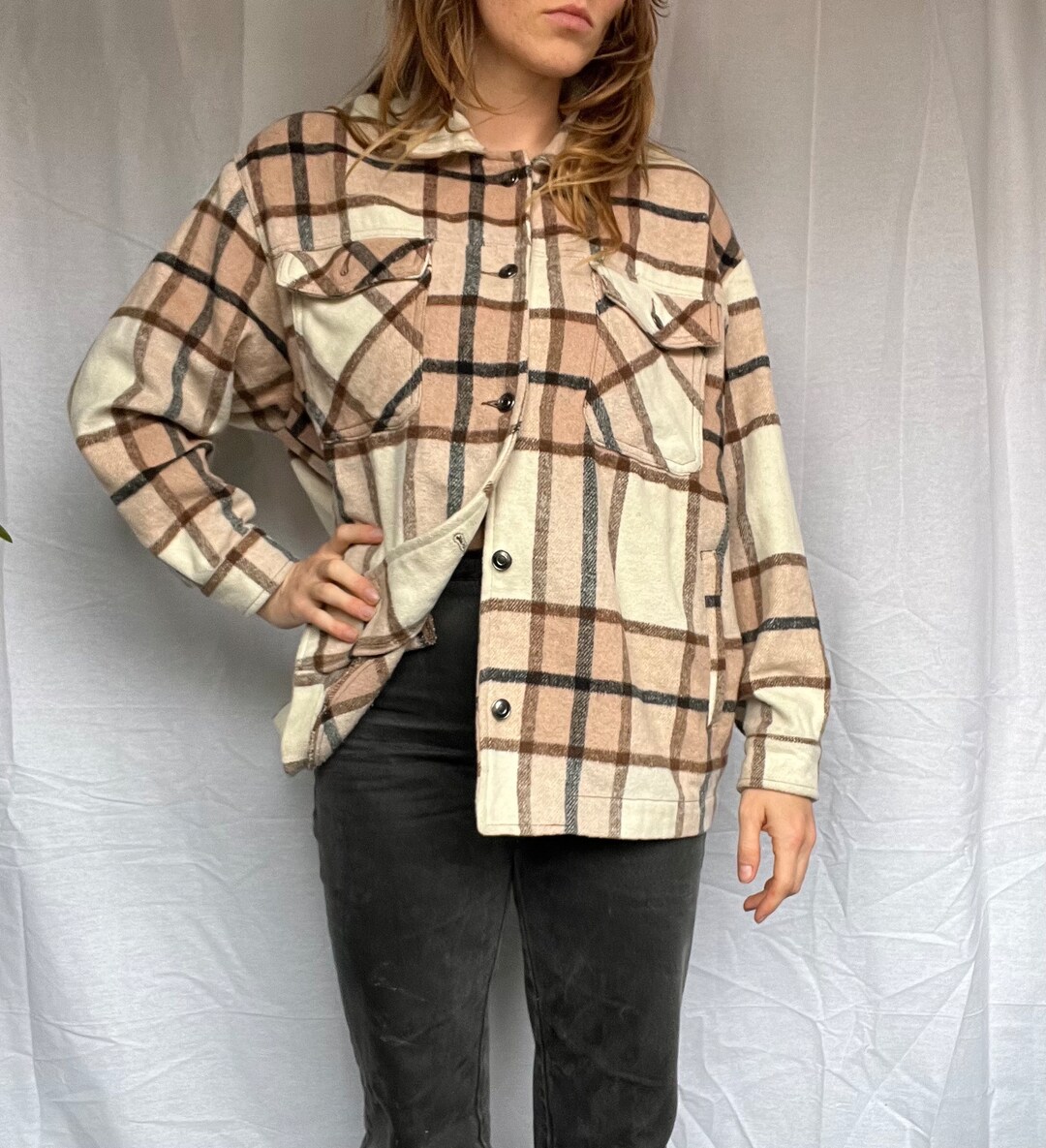 Plaid Fleece Shacket: Earth Tone Button-up Chore Coat - Etsy