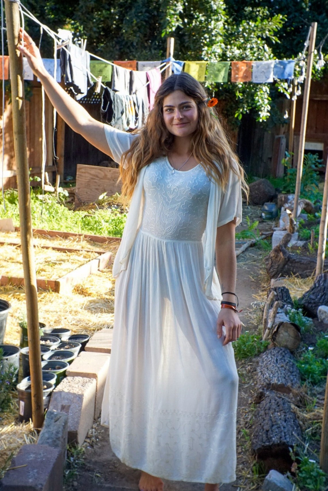 60s 70s Rayon Bohemian Maxi Dress Summer Sheer Lightweight Spring ...