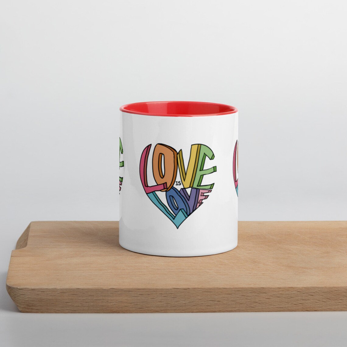 Three Heart Love is Love Mug With Color Inside - 11oz - Etsy