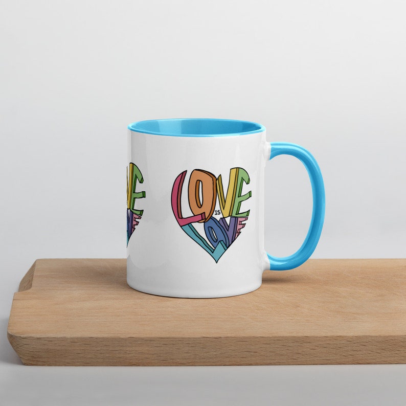Three Heart Love is Love Mug With Color Inside 11oz - Etsy
