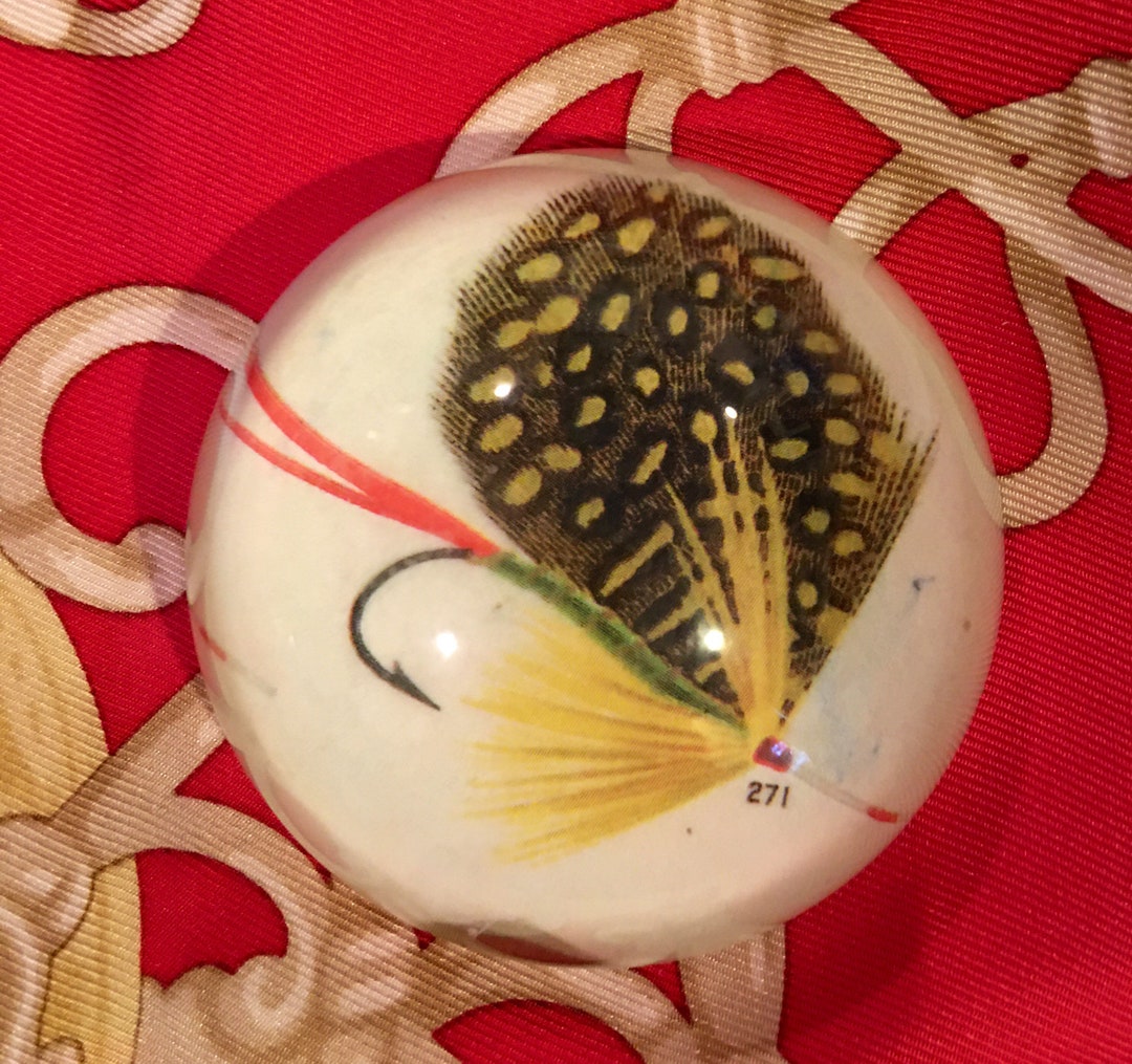 Small Glass Paperweight Done in Decoupage With Vintage Bass Fishing Fly ...