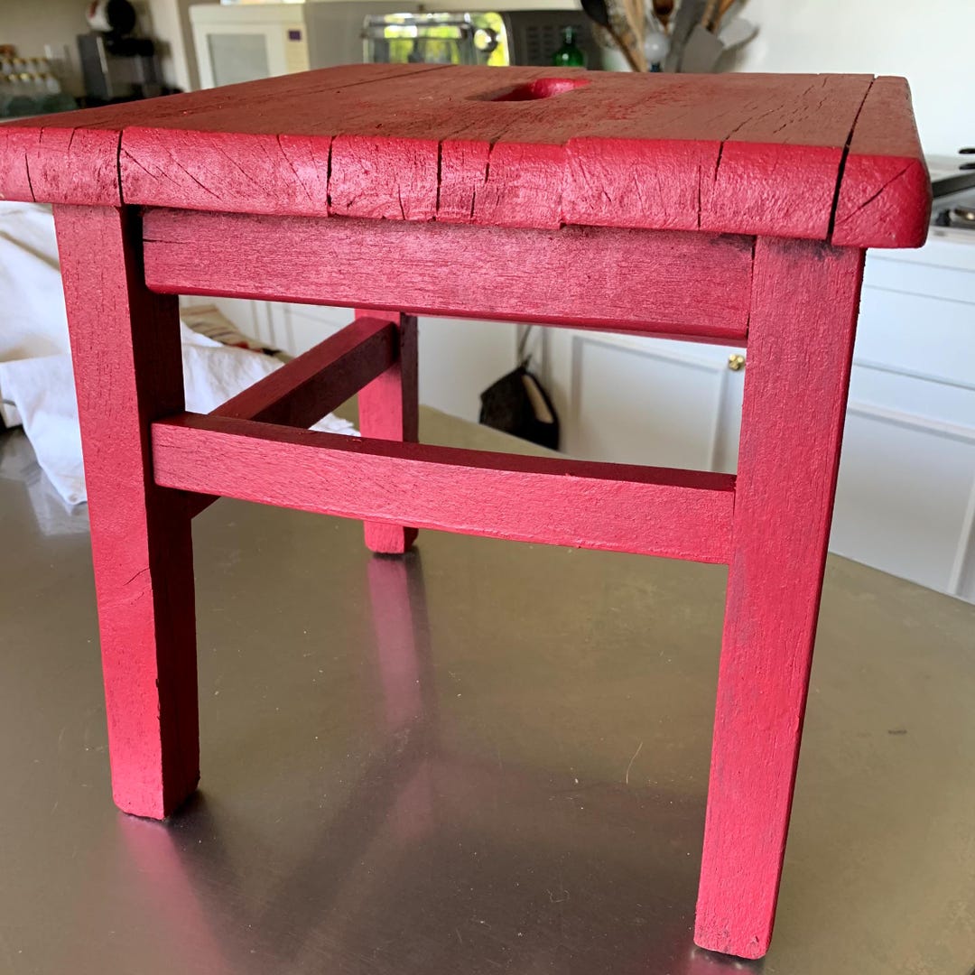 Red Wood Rustic Footstool Vintage - Etsy