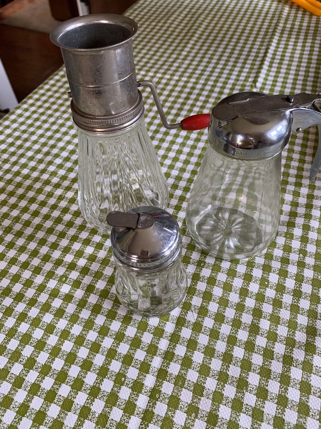 Vintage Glass Syrup & Sugar Dispenser Nut Chopper - Etsy