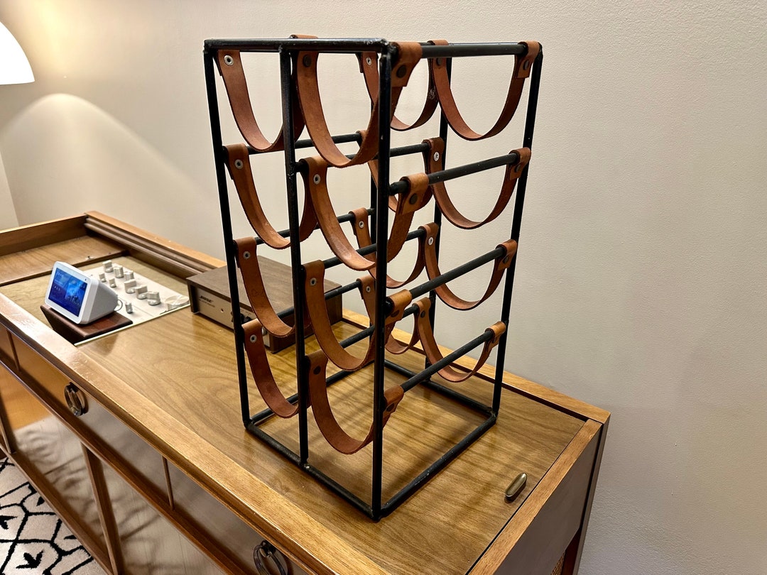 Arthur Umanoff 1950s Iron and Leather Wine Rack Free Shipping - Etsy