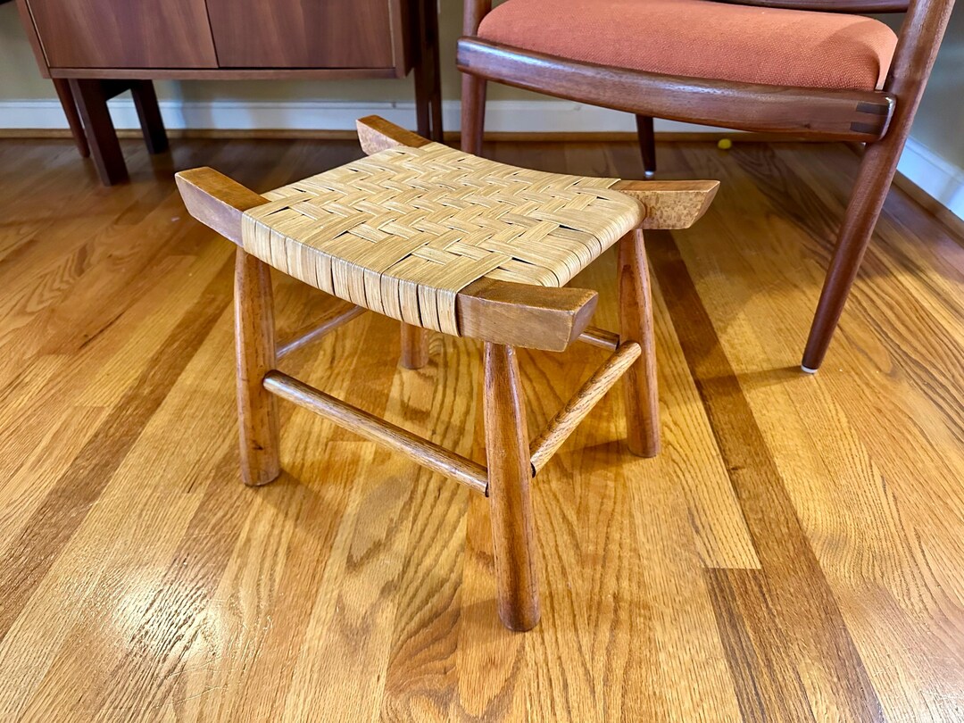 Vintage Wood and Cane Small Footstool - Free Shipping - Etsy