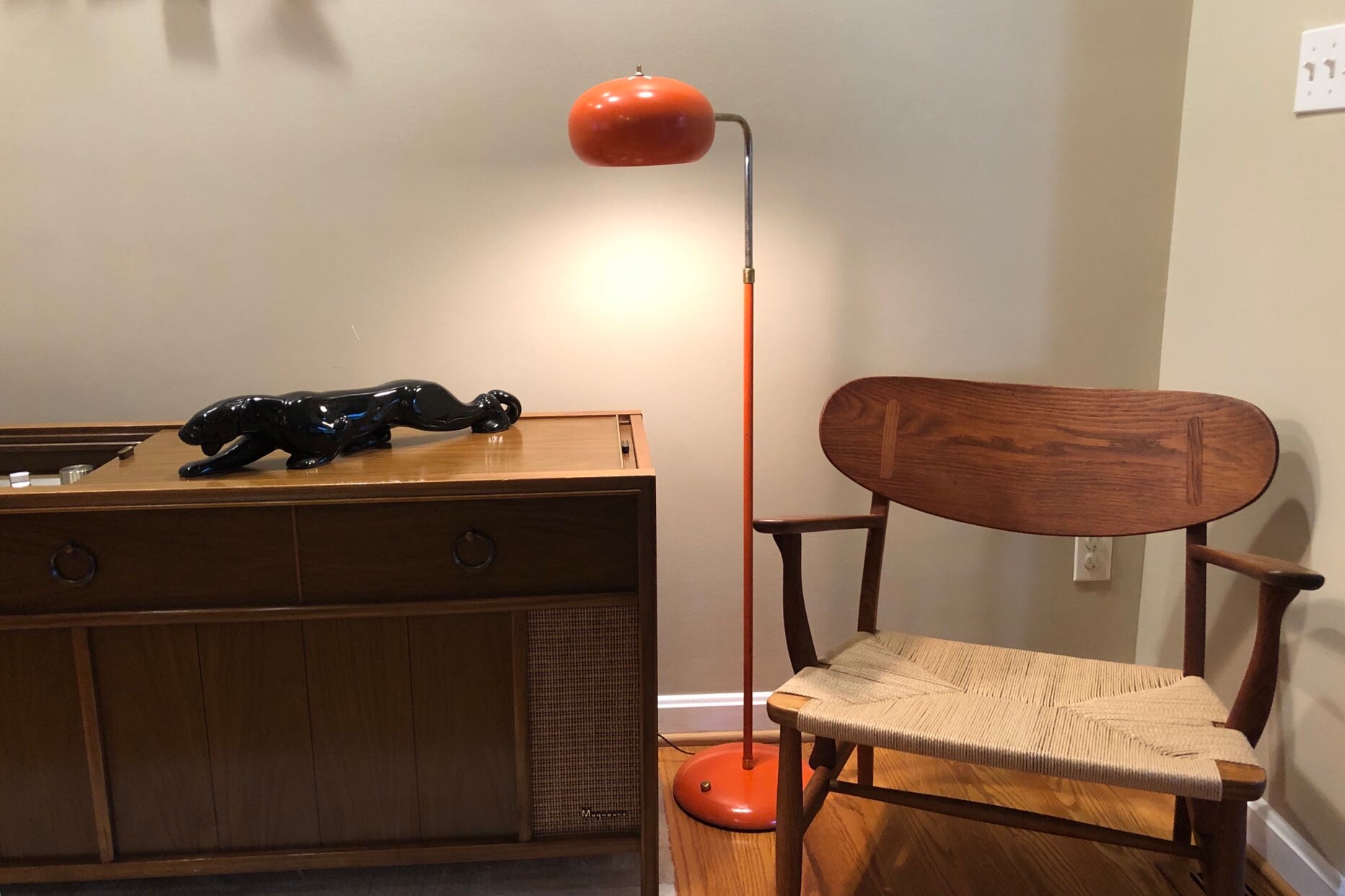 Vintage Clover Lamp Company Orange Midcentury Floor Reading Task Lamp