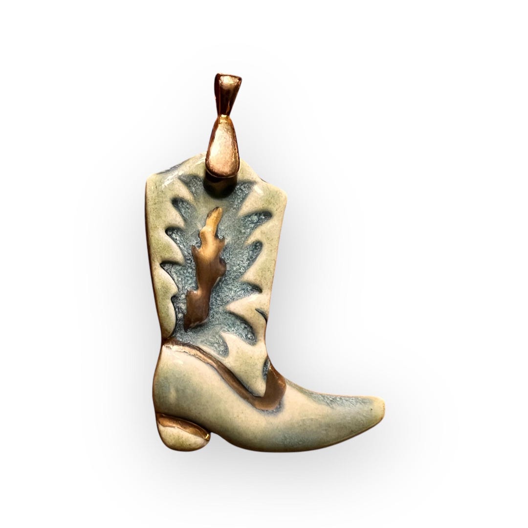 Rustic Cowgirl Boot Charm Handmade Porcelain Boot Pendant Western Style ...