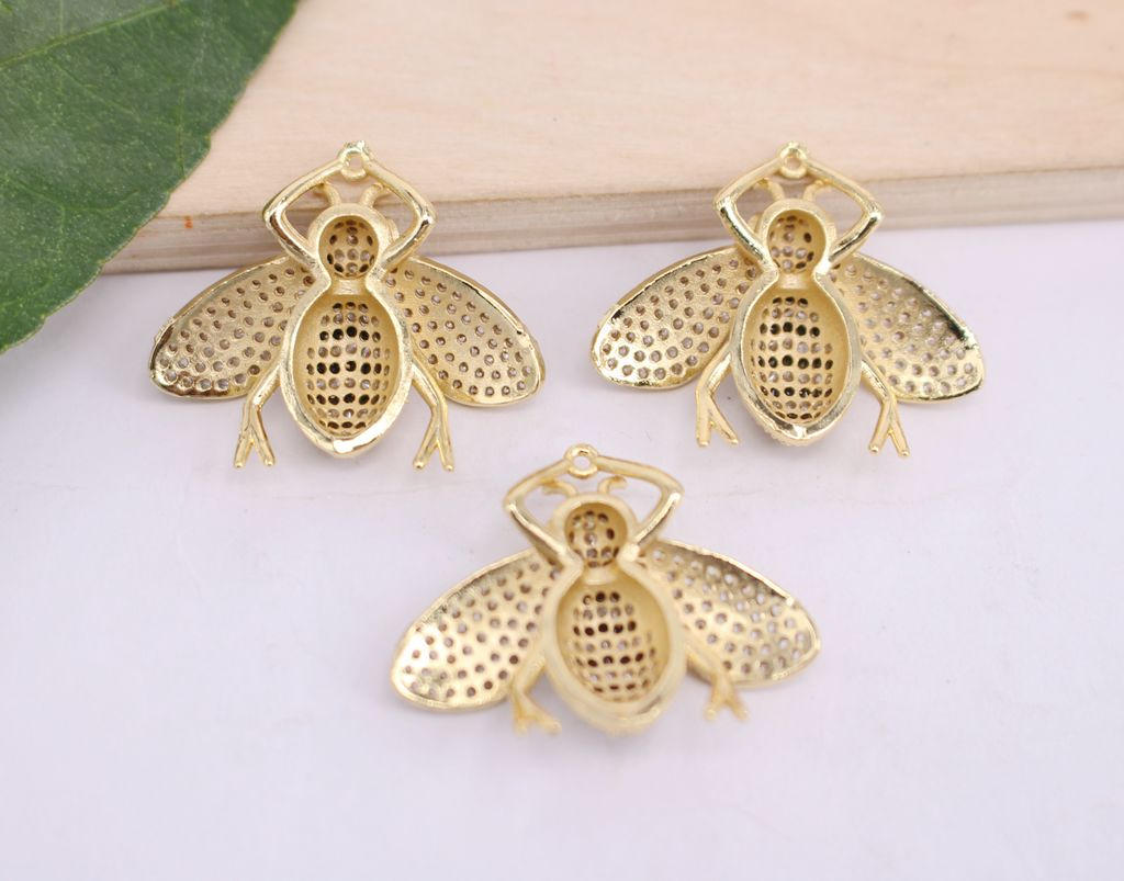 5-10pcs 25x29mm Gold Plated Bee Shape Copper Metal White and Black CZ ...