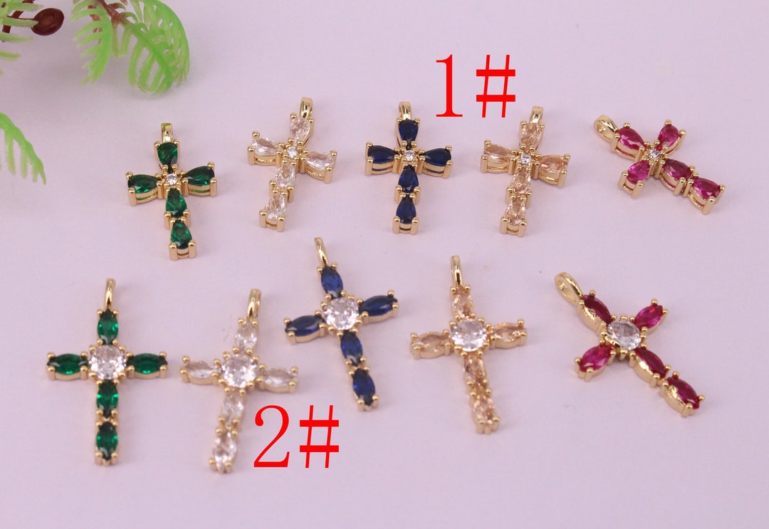 HOT 10pcs Gold Plated 2 Style Cross Shape Copper Metal Mixed CZ /zircon ...