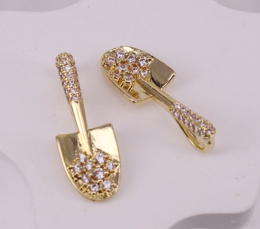 HOT 10pcs 8x22mm Gold Plated Shovel/spoon Shape Copper Metal CZ /zircon ...