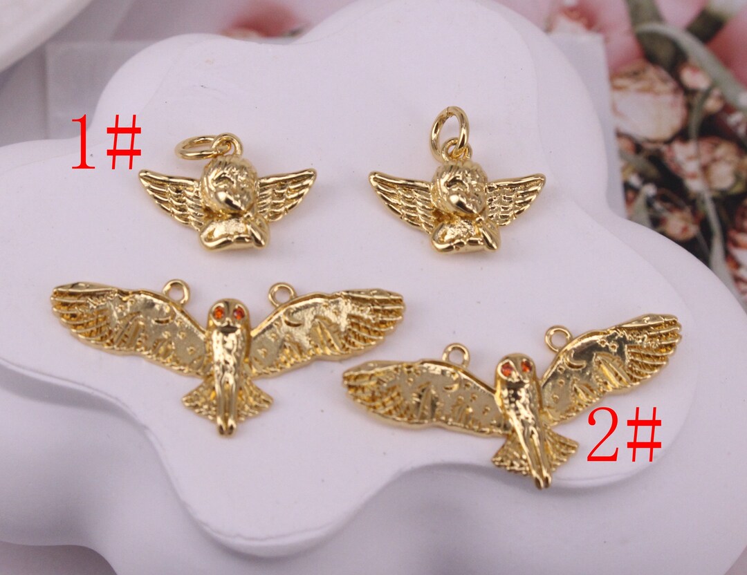 HOT 20pcs 14mm / 29mm Gold Plated Angel / Eagle Shape Copper Metal Micro Pave Zircon Beads ...
