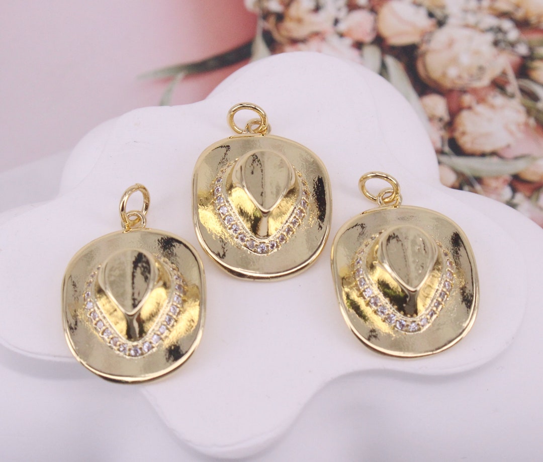 HOT 20pcs 15x21mm Gold Plated Cowboy Hat Shape Copper Micro Pave CZ ...