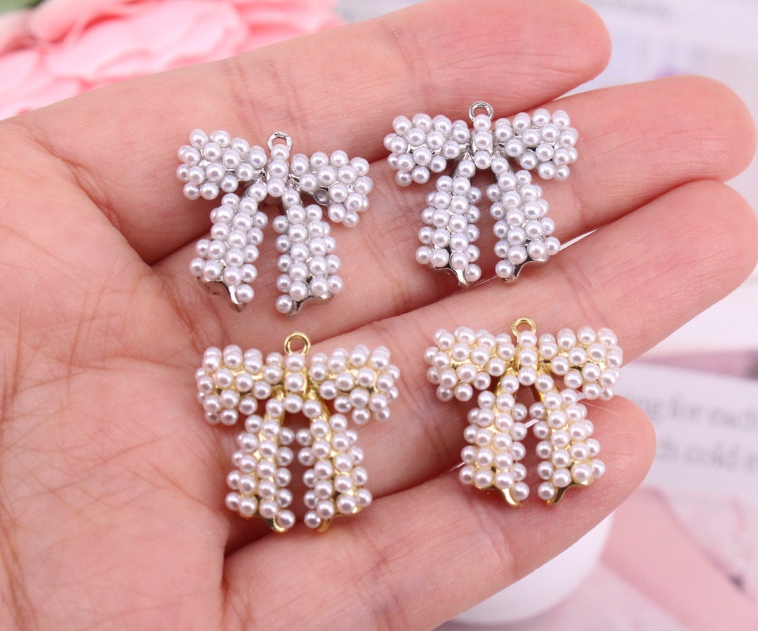 HOT 10pcs 20mm Mixed Plated Bow Shape Pendant Beads, Copper Metal White ...