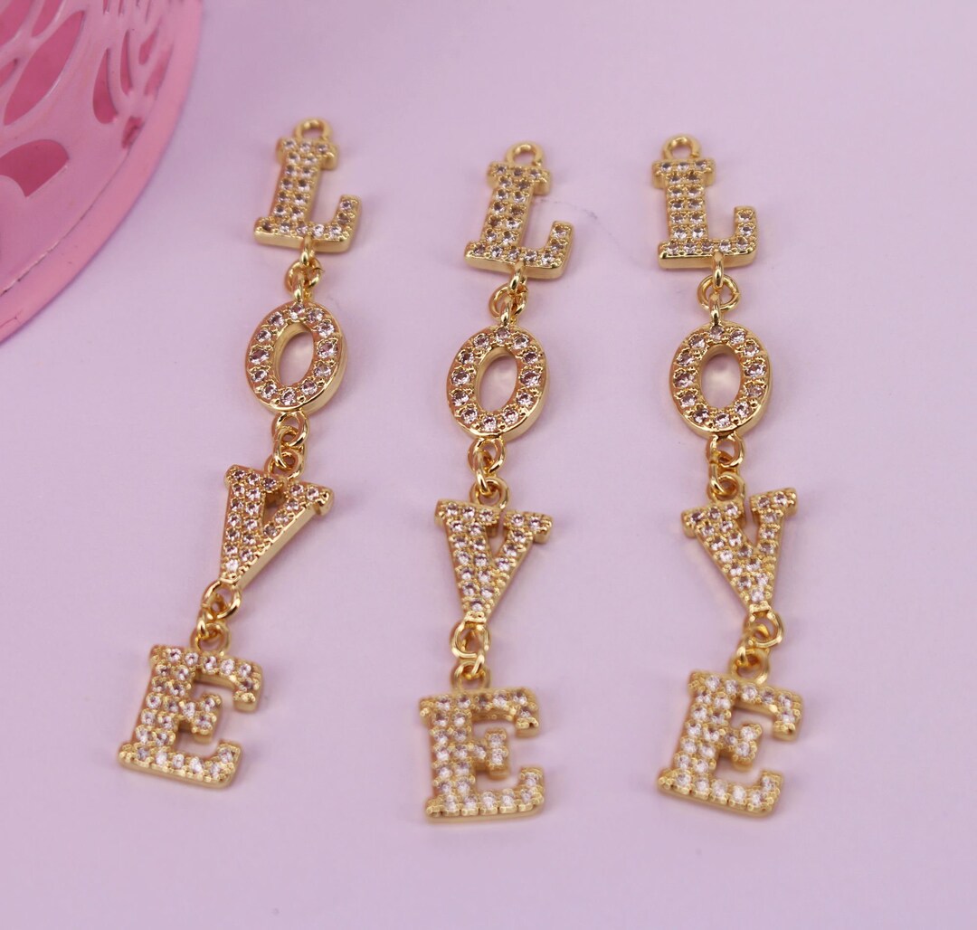 HOT 5pcs 8x64mm Gold Plated LOVE Shape Copper Metal White CZ /zircon ...