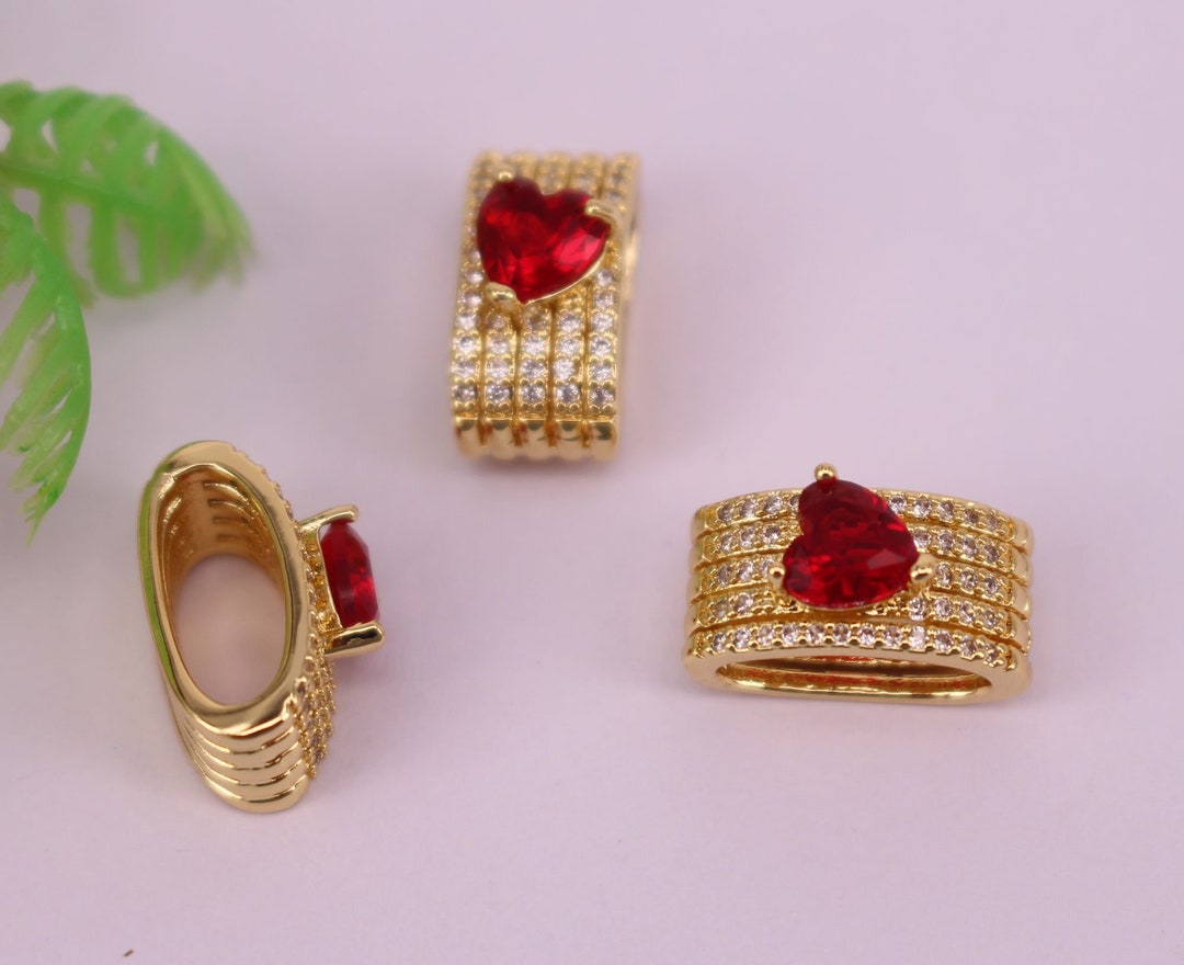 HOT 20pcs 8x15mm Gold Plated Oval Heart Shape Copper Metal Cz/zircon ...
