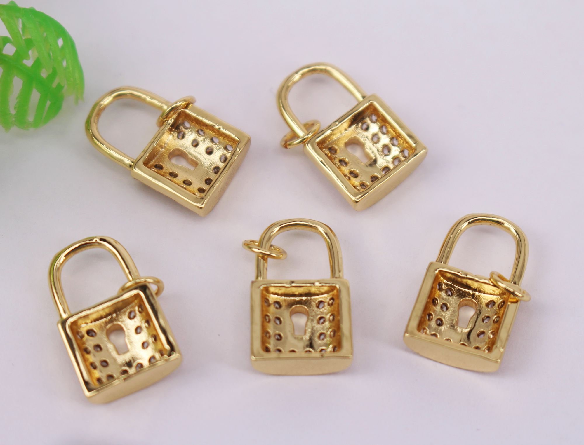 HOT 20Pcs 10x17mm Gold plated Lock shape Copper Metal White CZ | Etsy