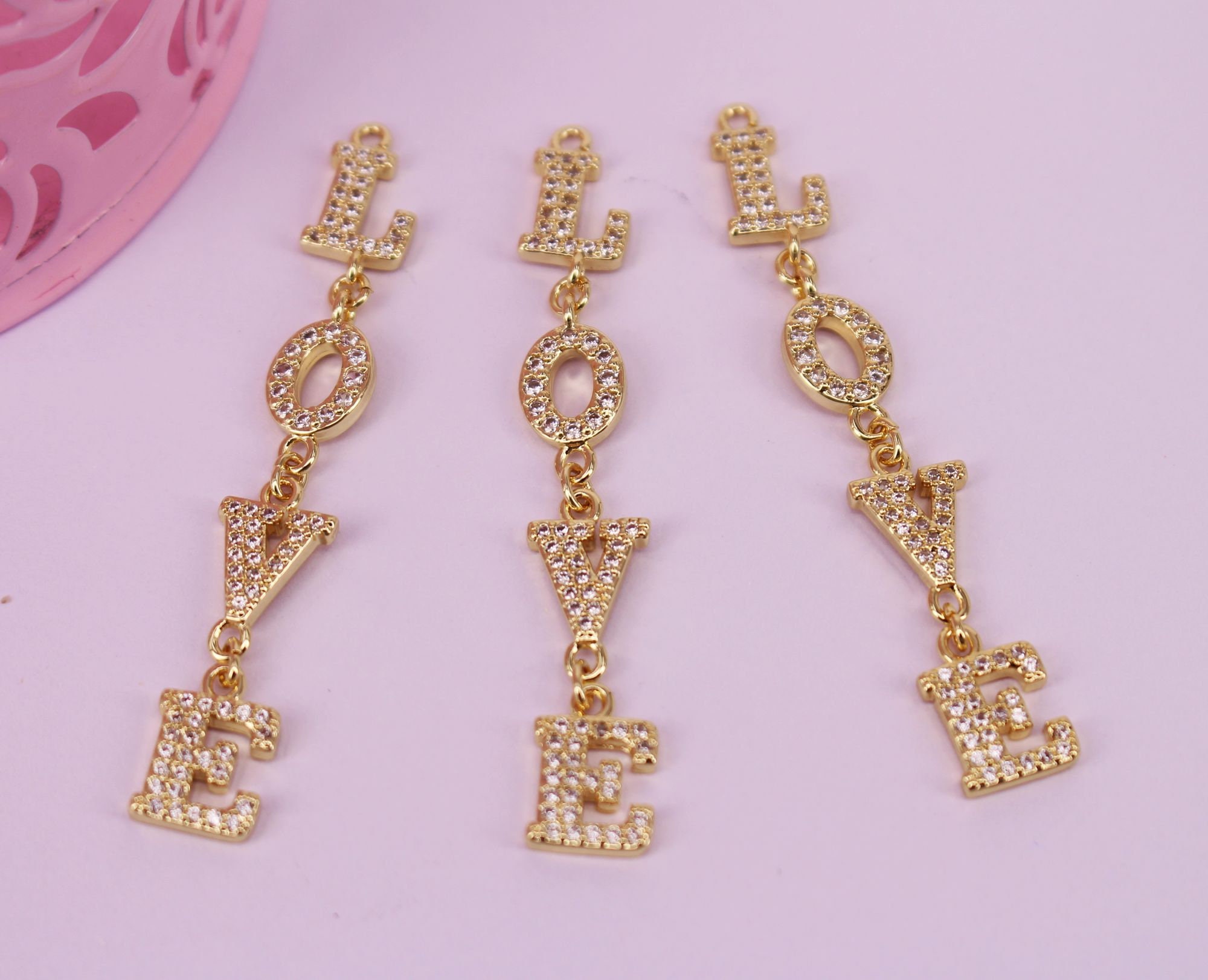 HOT 5pcs 8x64mm Gold Plated LOVE Shape Copper Metal White CZ HOT 5pcs 8x64mm Gold Plated LOVE Shape Copper Metal White CZ