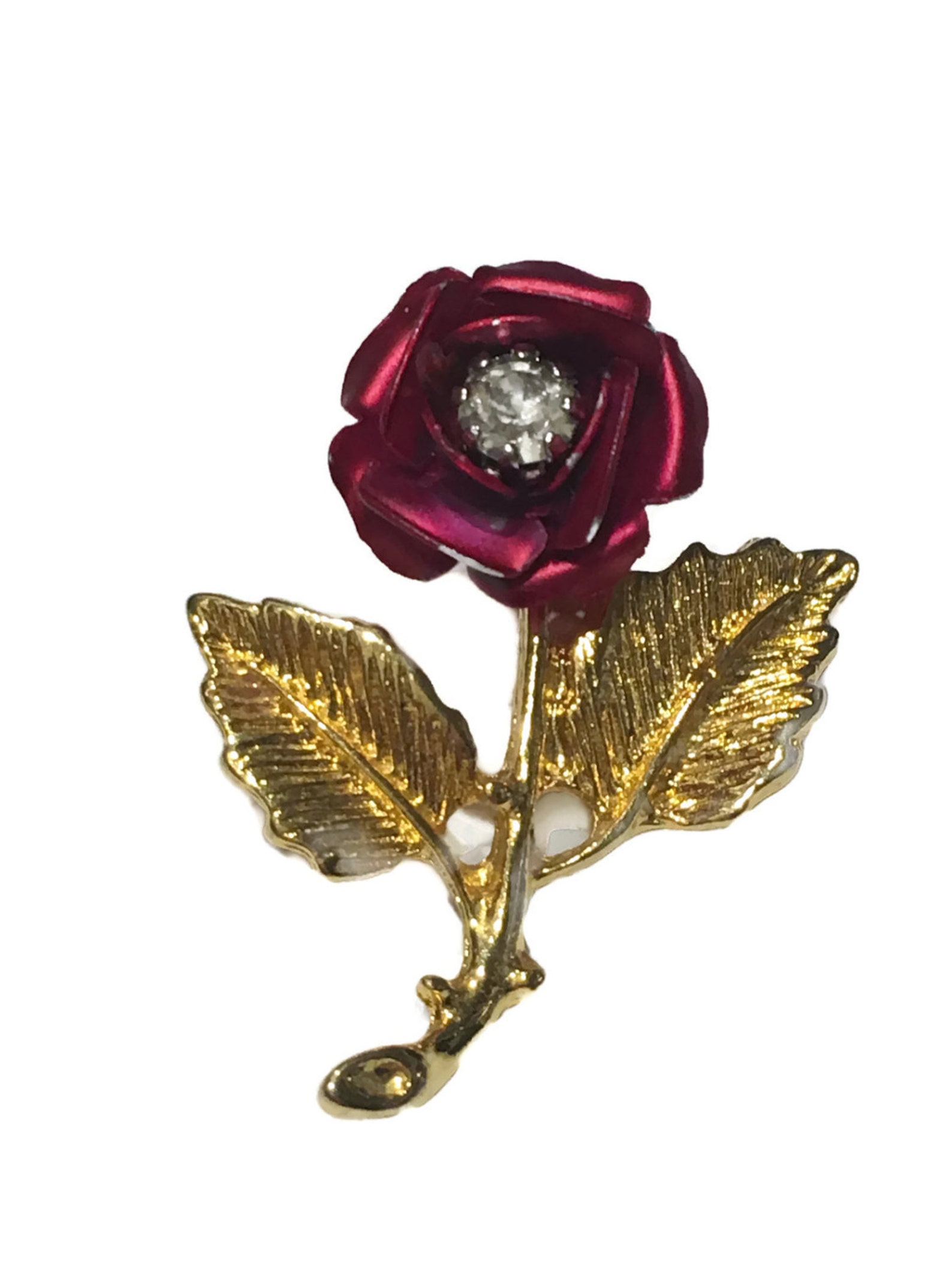 Vintage red enameled rose pin metal gold flower clear | Etsy