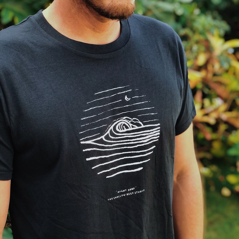 Men's Wave Print Shirt - Night Surf - the Shallow Reef Studio - Surf ...