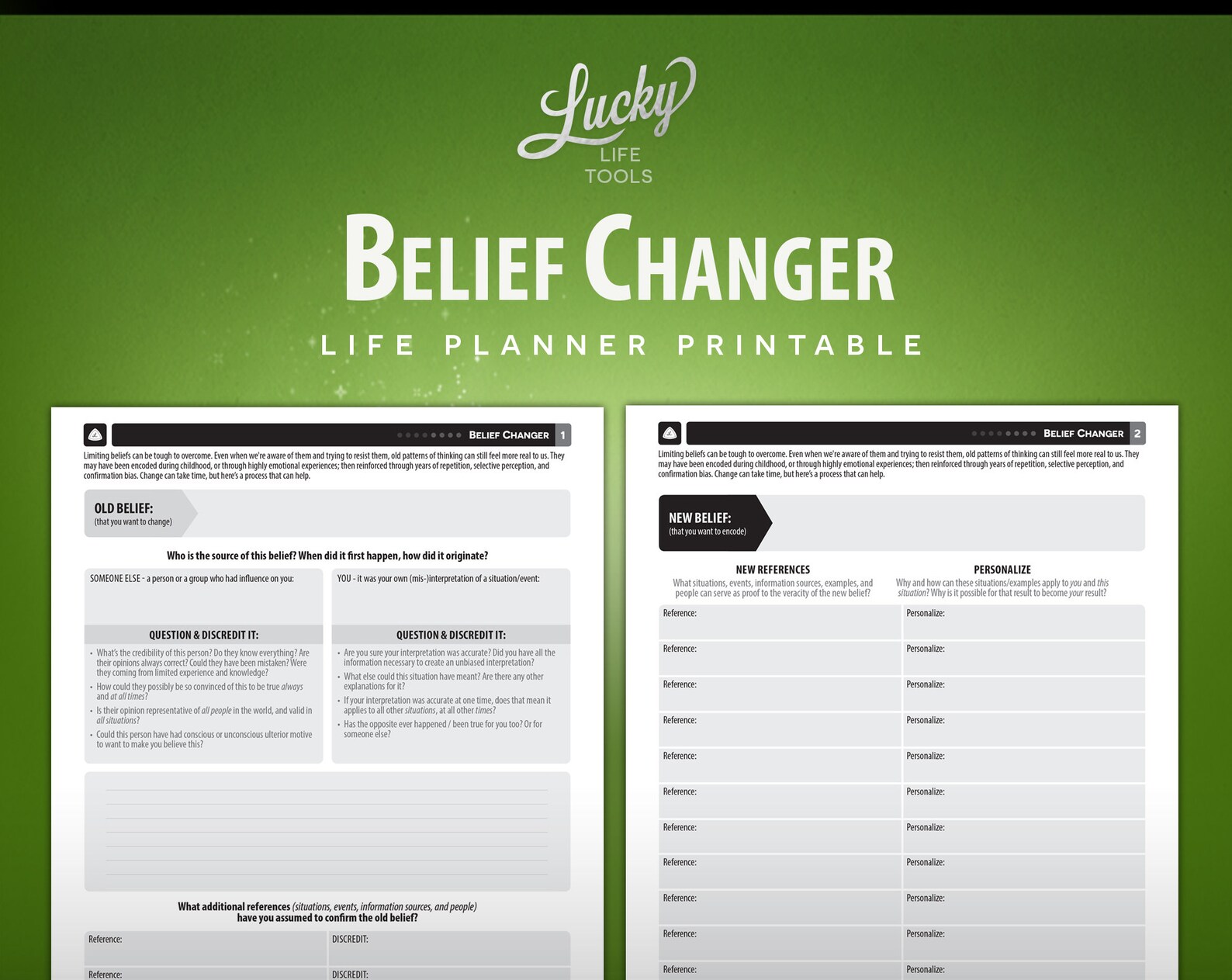 Belief Changer Worksheet / Exercise, by LUCKY Life Tools - Printable ...