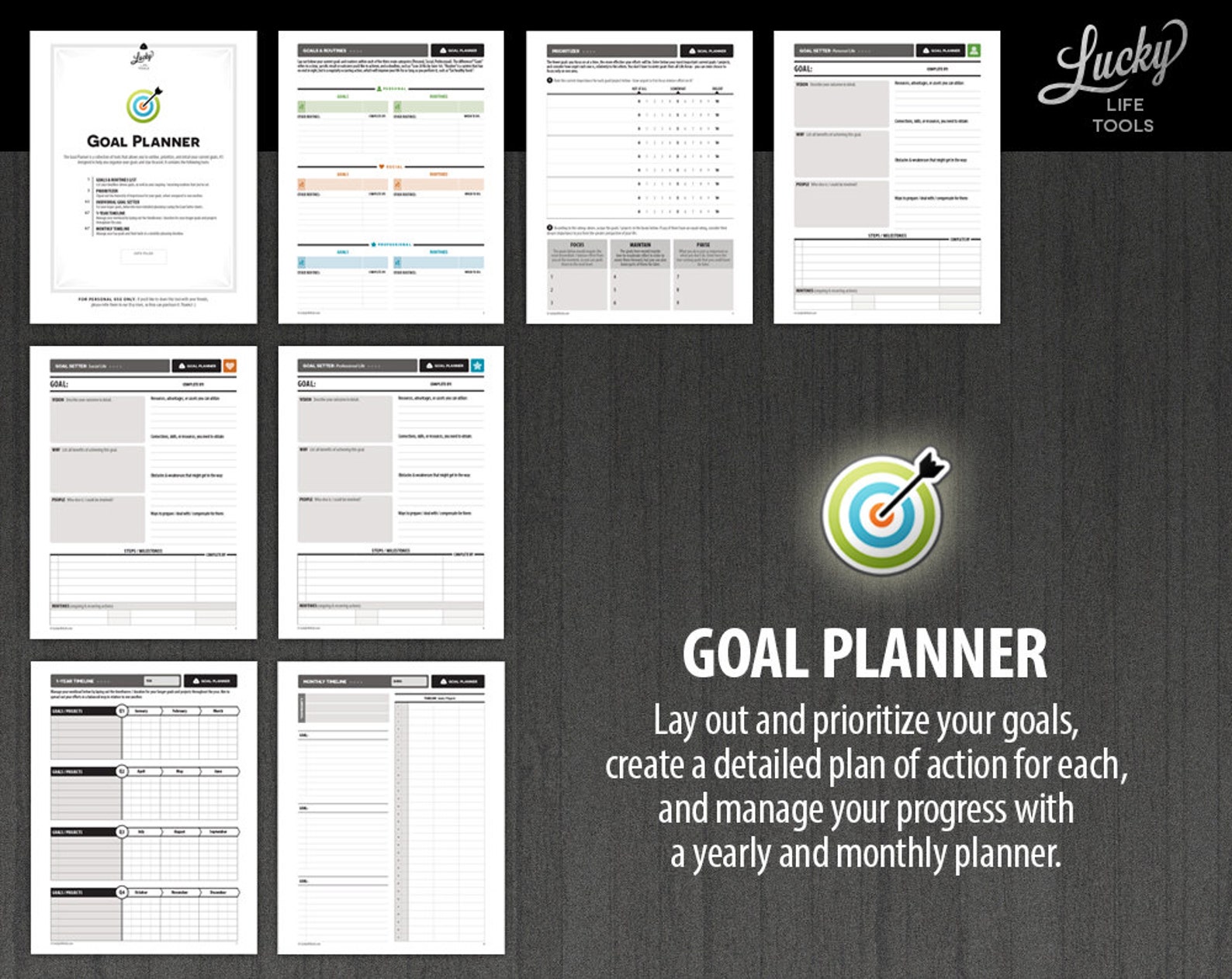 Goal Planner Printable PDF by LUCKY Life Tools Goal Setting | Etsy