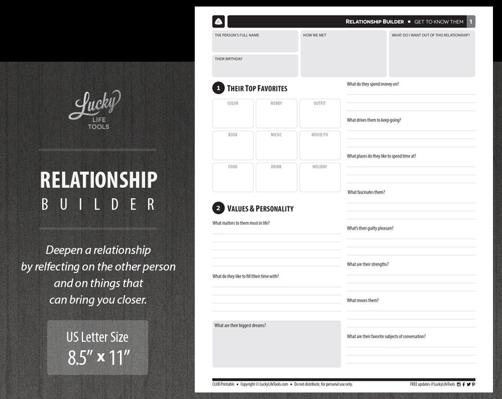 Relationship Builder CLUB Printable Exercise by LUCKY Life | Etsy
