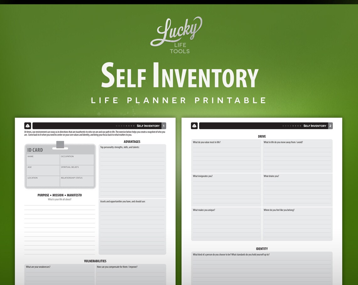 Self Inventory Worksheet / Exercise, by LUCKY Life Tools - Printable ...