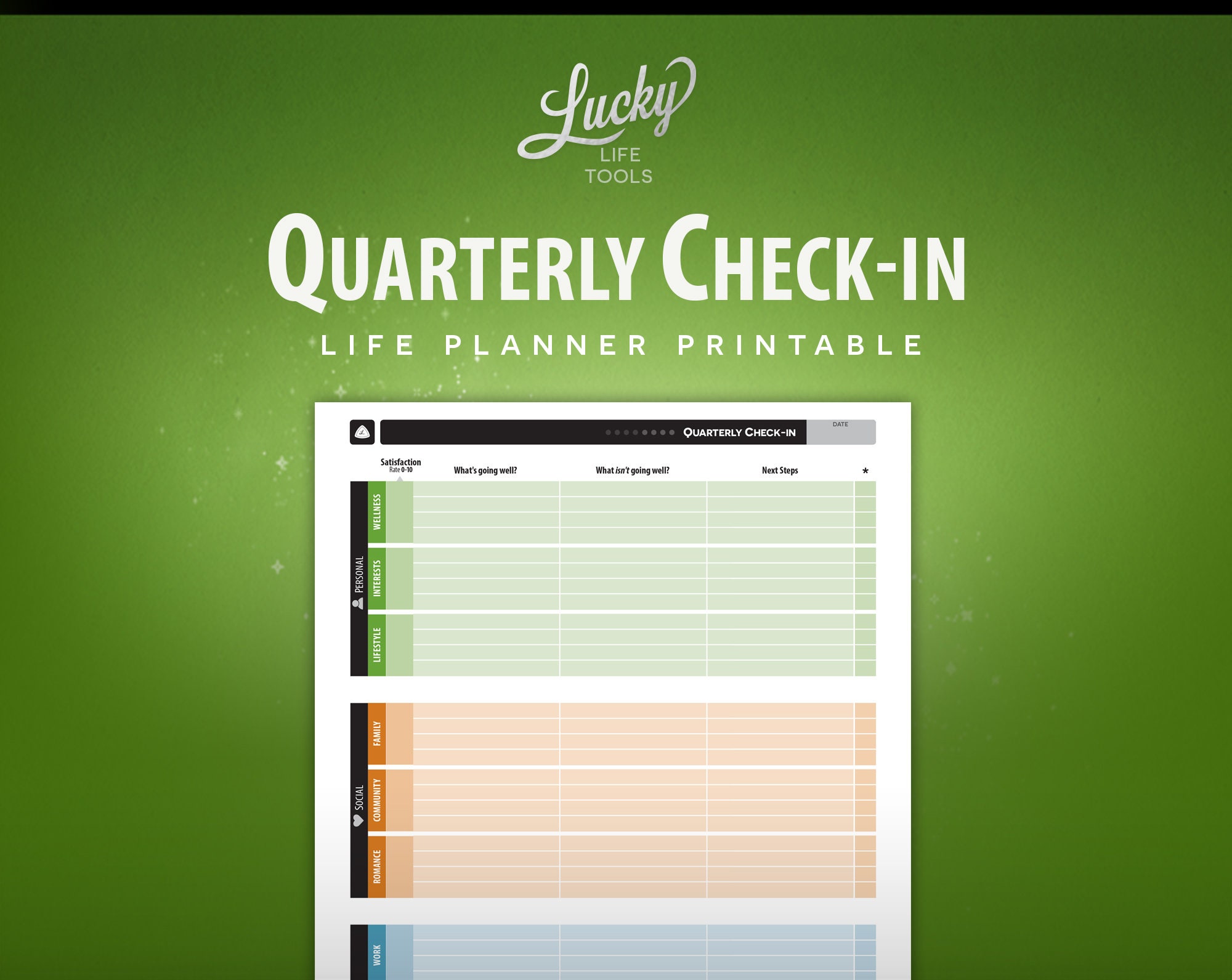 Quarterly Check-in Page by LUCKY Life Tools - Printable PDF; Letter ...