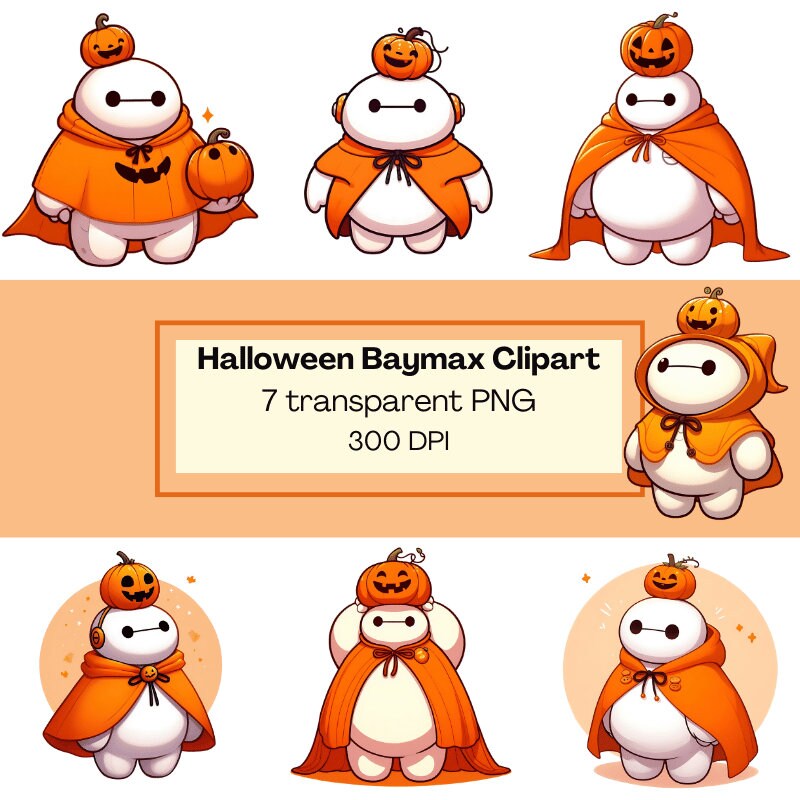 Halloween Cute Baymax Pumpkin Clipart Trick or Treat Clipart Printable ...