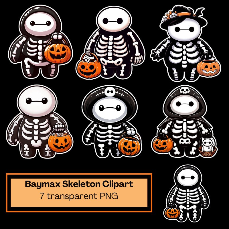 Halloween Cute Baymax Skeleton Sticker Clipart Trick or Treat Clipart ...