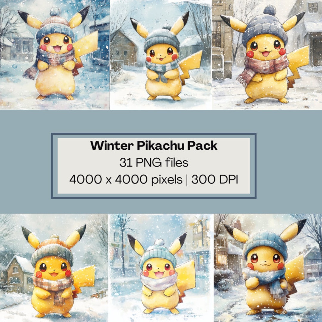 Cute Winter Pikachu Illustration, Winter Pikachu Bundle, Card Making ...