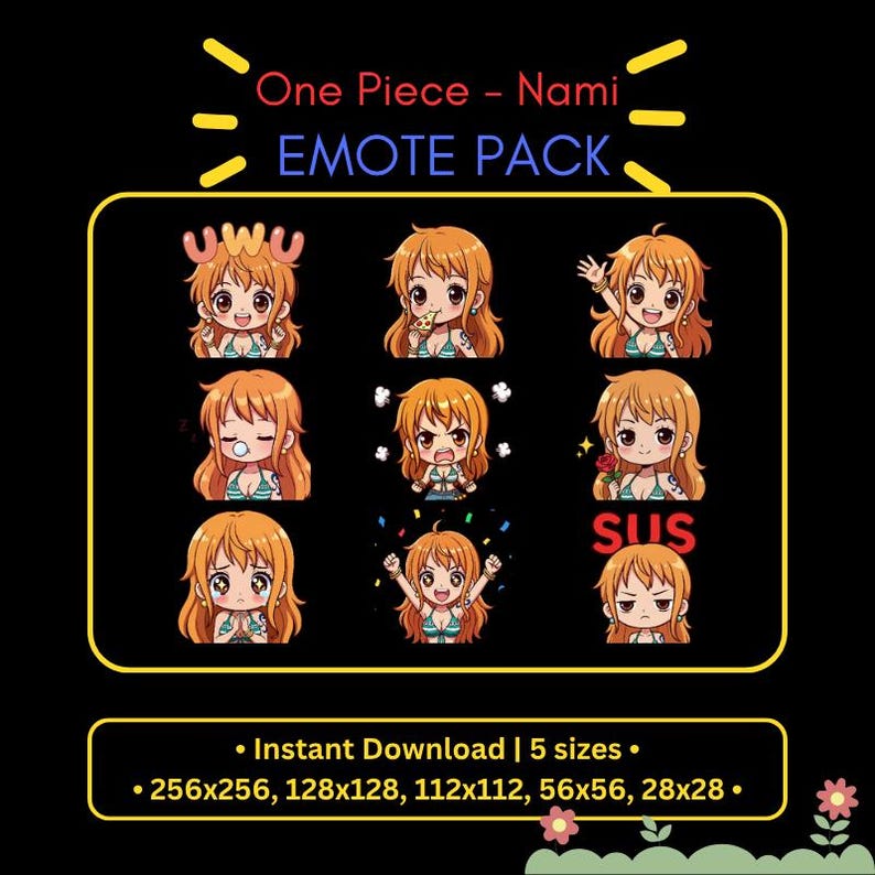 One Piece Nami Emote Pack 10x - Uwu Sus Sleeping, Pirate, Pizza, Cute ...