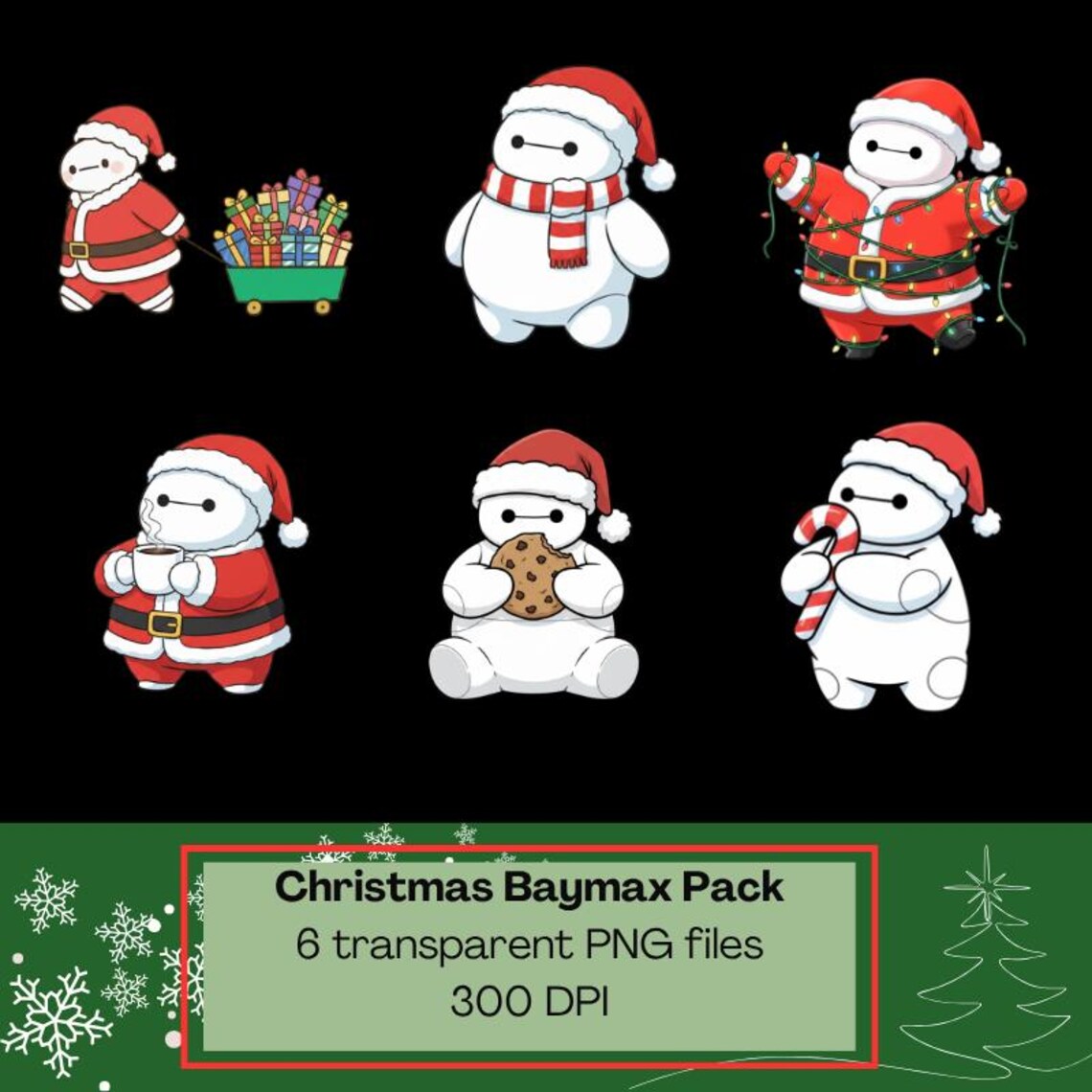 Christmas Cute Baymax Gift Clipart Tangled Light Santa Hat Present ...