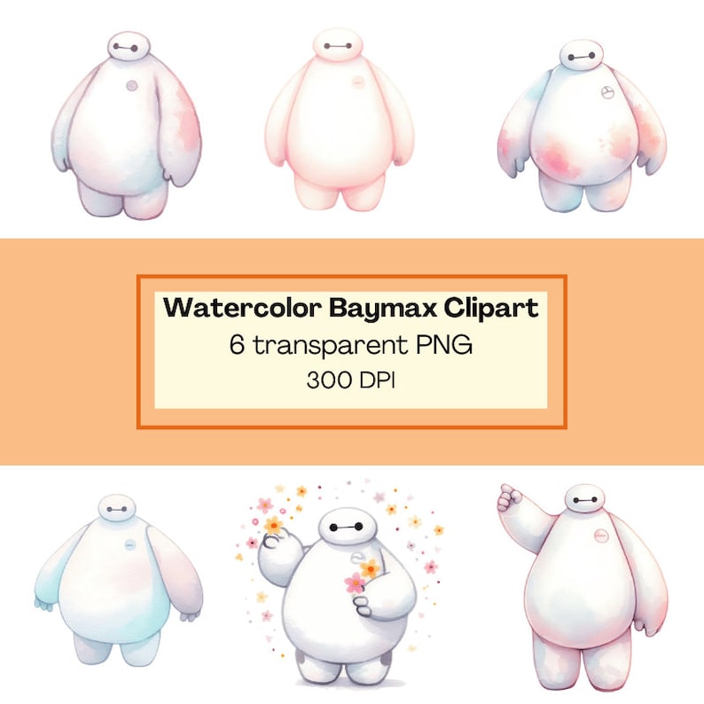 Watercolor Baymax Clipart Printable PNG - Etsy