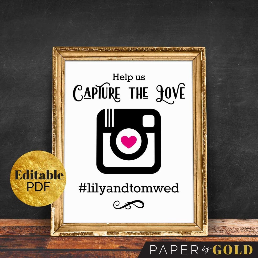 Wedding IG Sign 3 Sizes Included, Editable Instagram Hashtag Sign, Self ...