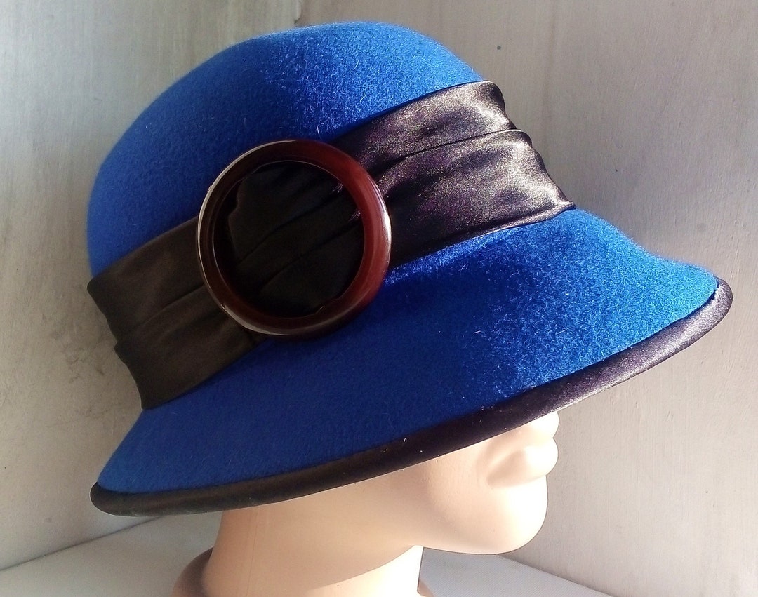 Cobalt Blue Cloche Hat Women's Felt Brim Hat Bowler Hat - Etsy