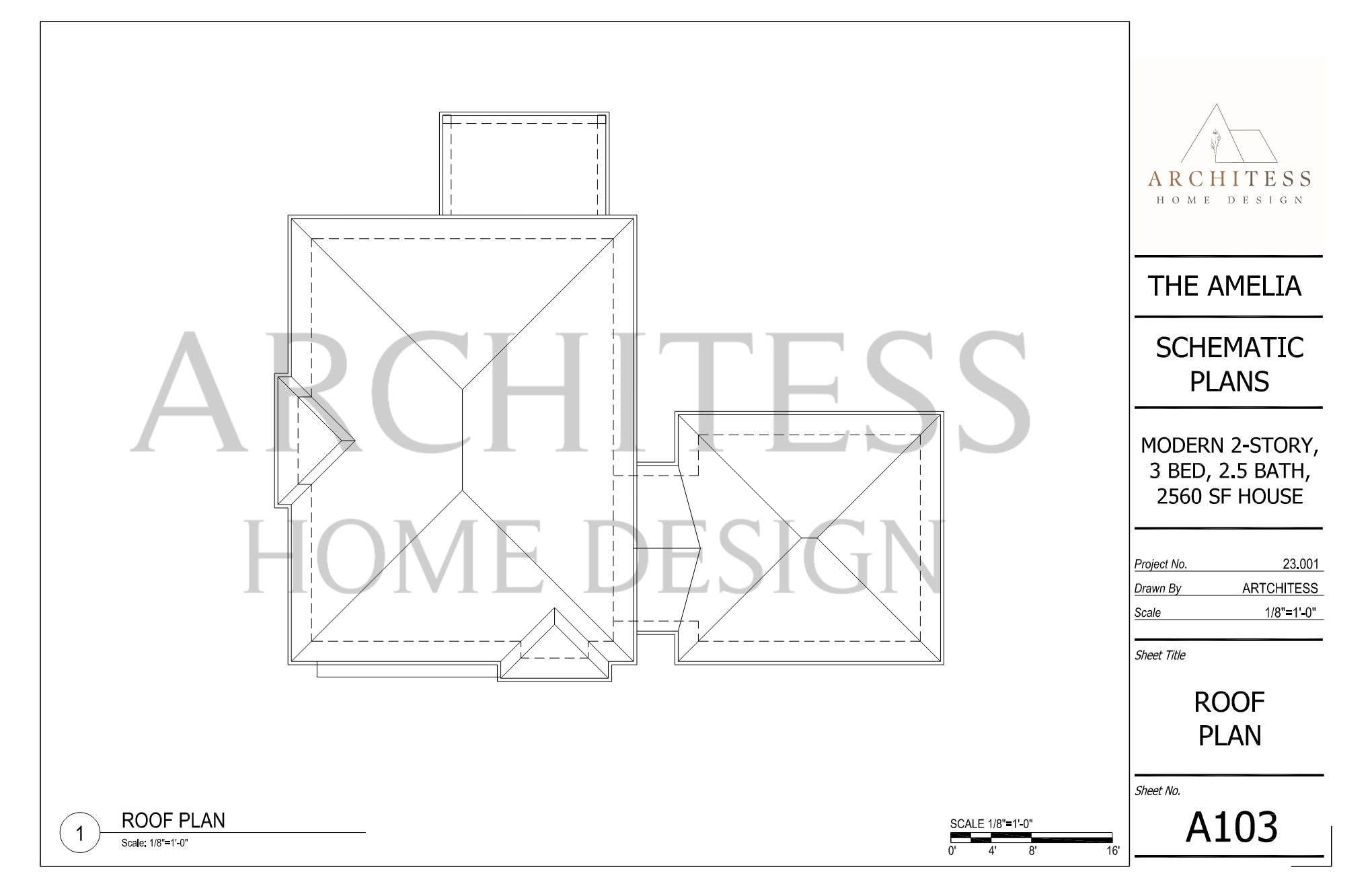 Schematic Modern House Plans - 2 Story, 3 Bed, 2.5 Bath, 2560sf; the ...