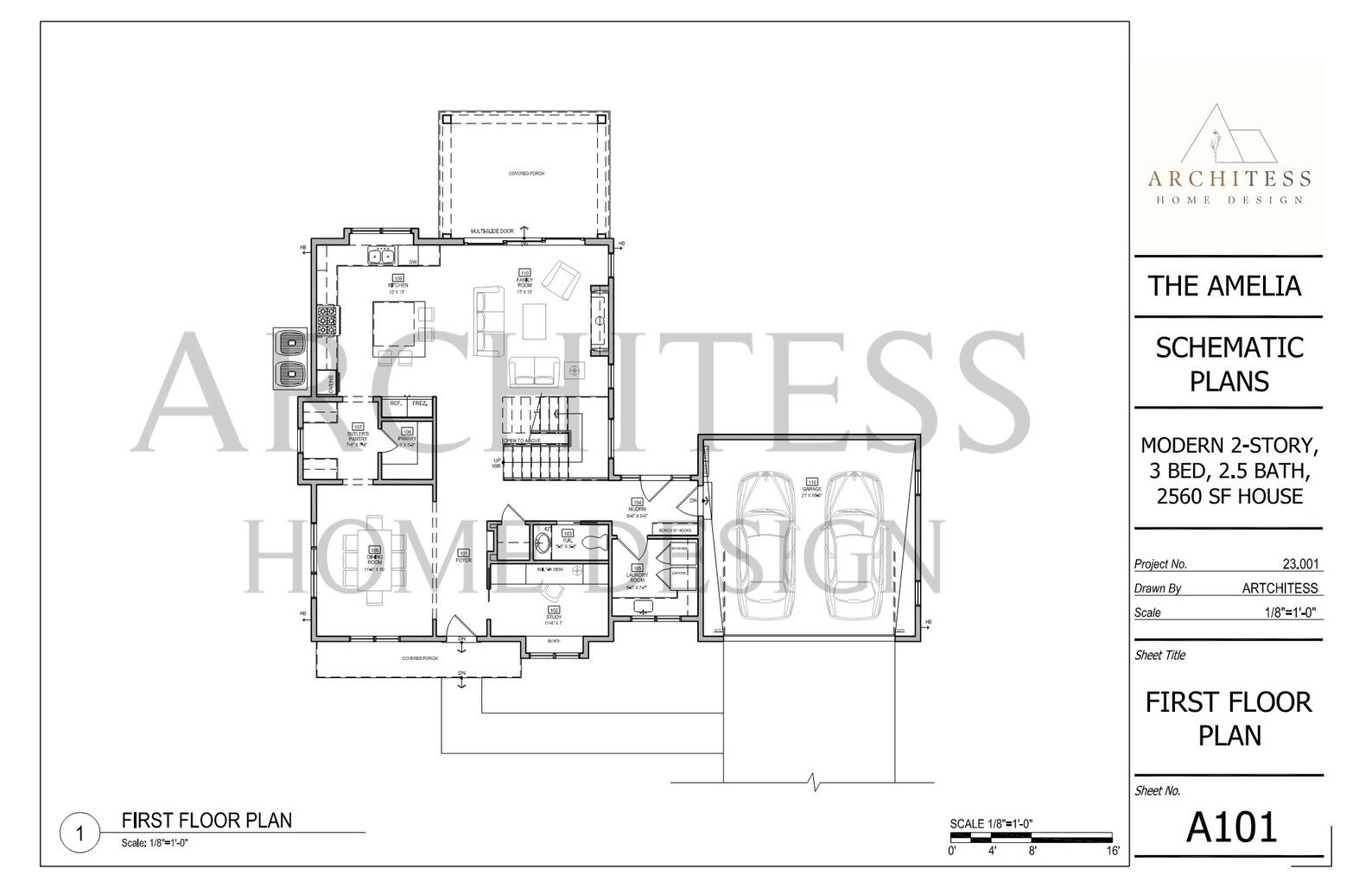 Schematic Modern House Plans - 2 Story, 3 Bed, 2.5 Bath, 2560sf; the ...