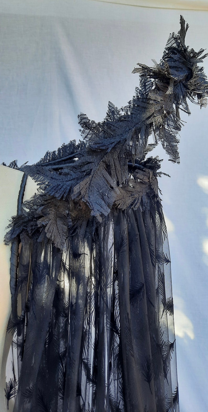 Unique Black Cape, Tulle and Fabric Feathers, Statement Piece, Festival ...