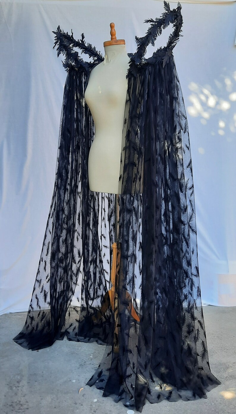 Unique Black Cape, Tulle and Fabric Feathers, Statement Piece, Festival ...