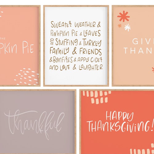 Thanksgiving Printable Wall Art Set of 5 Fall Designs | Etsy