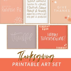 Thanksgiving Printable Wall Art, Set of 5 Fall Designs, Thankful Sign ...