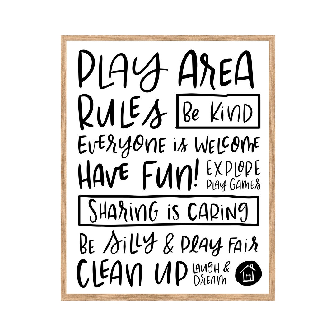 Printable Play Area Rules, Black and White Play Area, Playroom Art ...