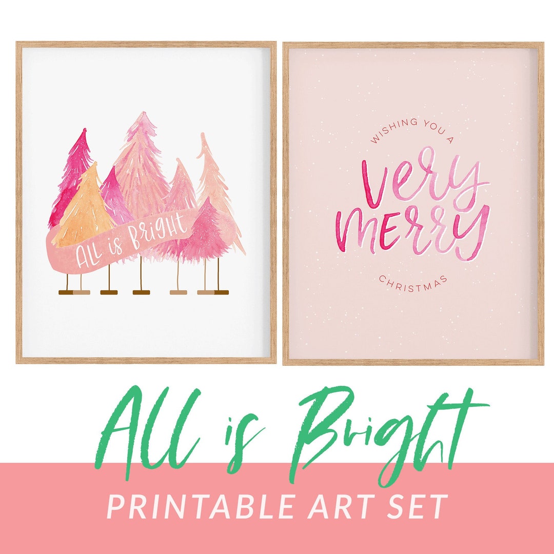 Pink Christmas Printable Art Set, Christmas Printable Art, All is ...